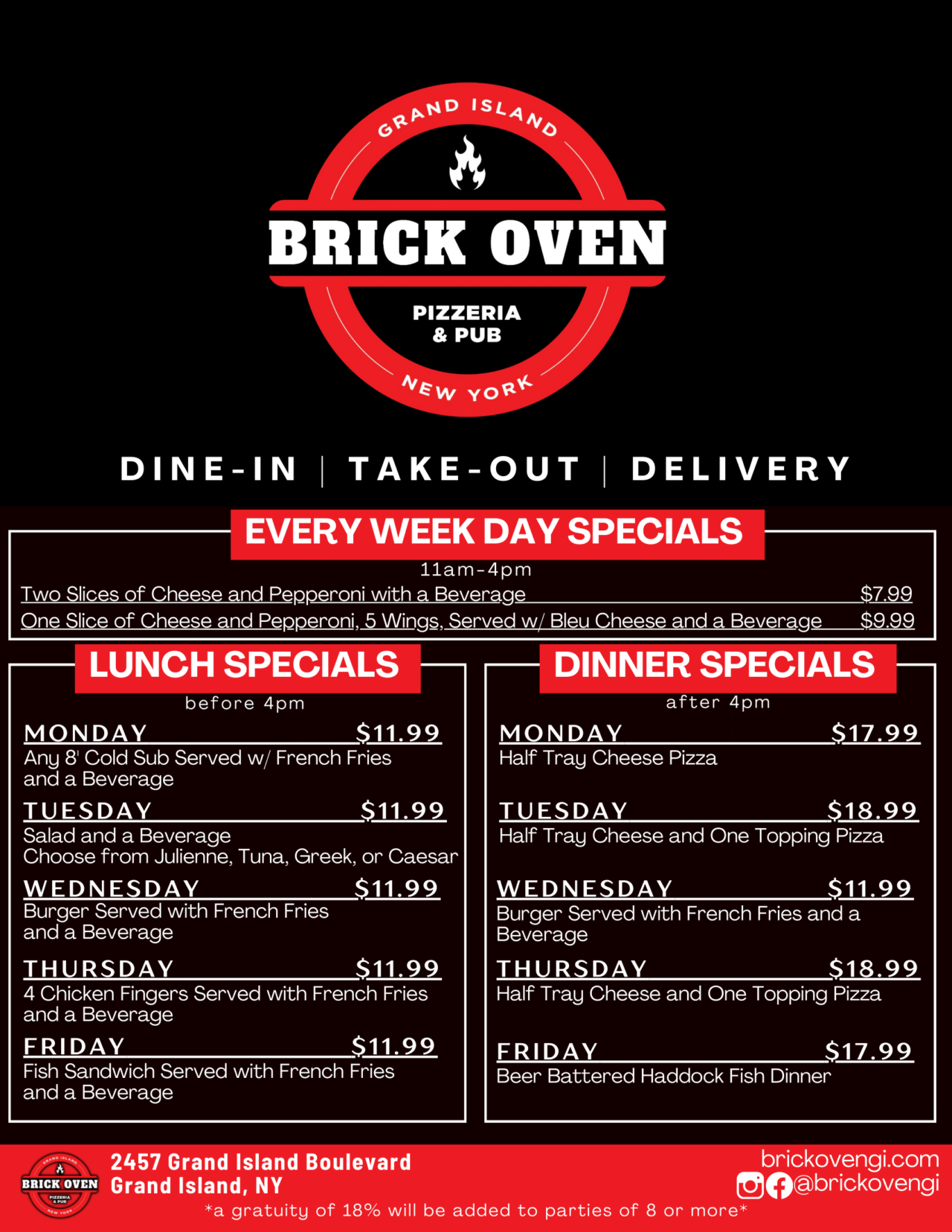 Restaurant Menu | Pizza, Soup, Salad, and More | Brick Oven Pizzeria