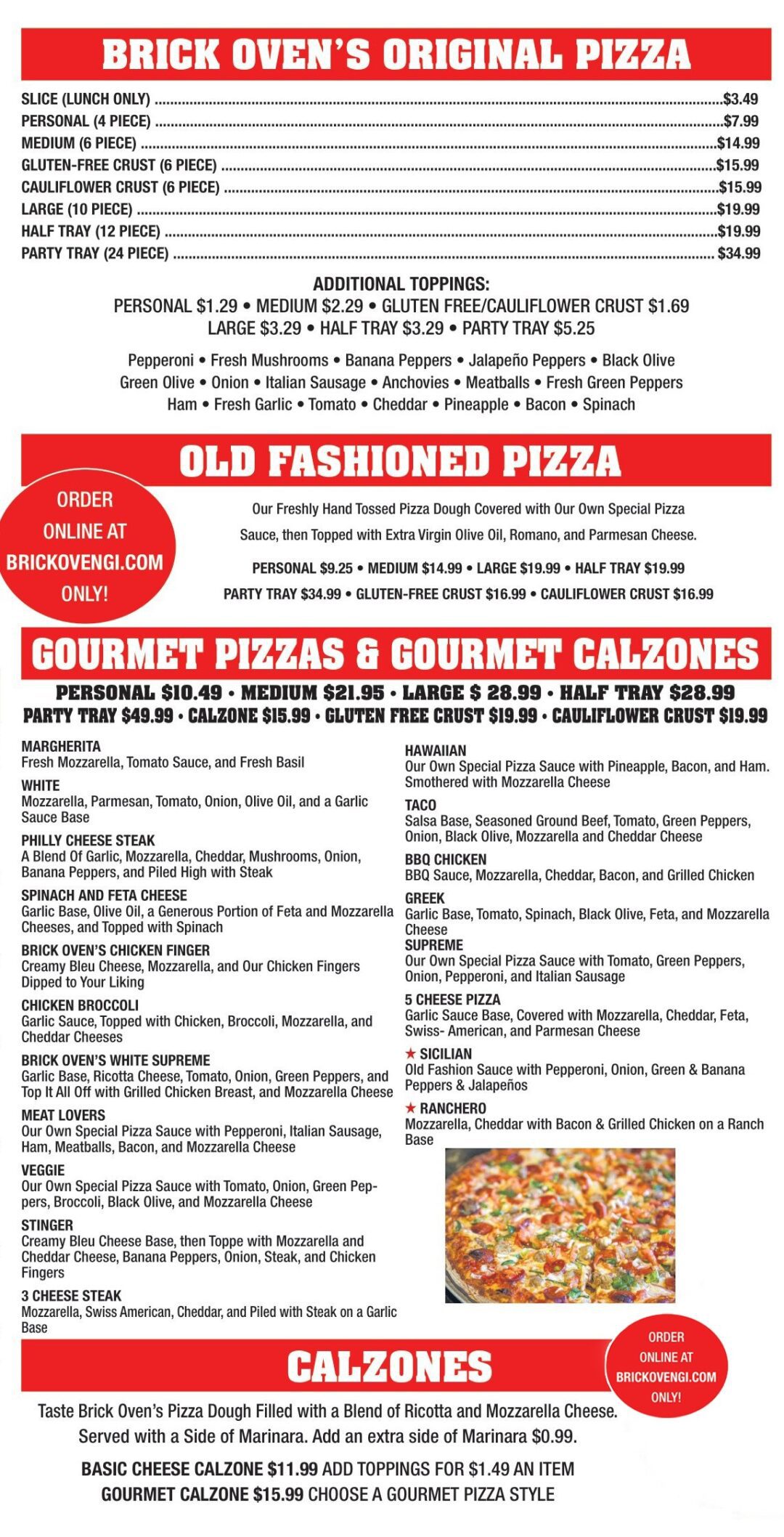 Restaurant Menu | Pizza, Soup, Salad, and More | Brick Oven Pizzeria